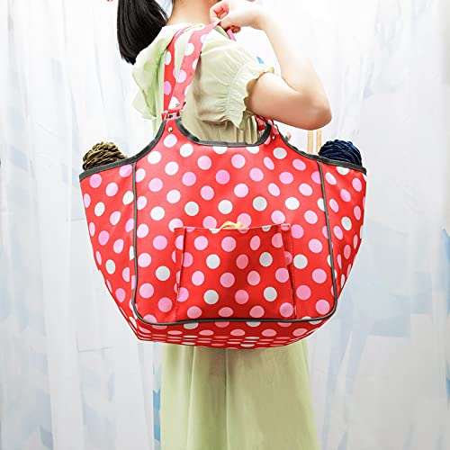 Colaxi Yarn Storage Bag Red Polka dots Print Wool Yarn Knitting Sewing Tools Tote Handbag Weaving Crochet Hooks nedles Travel Organizer