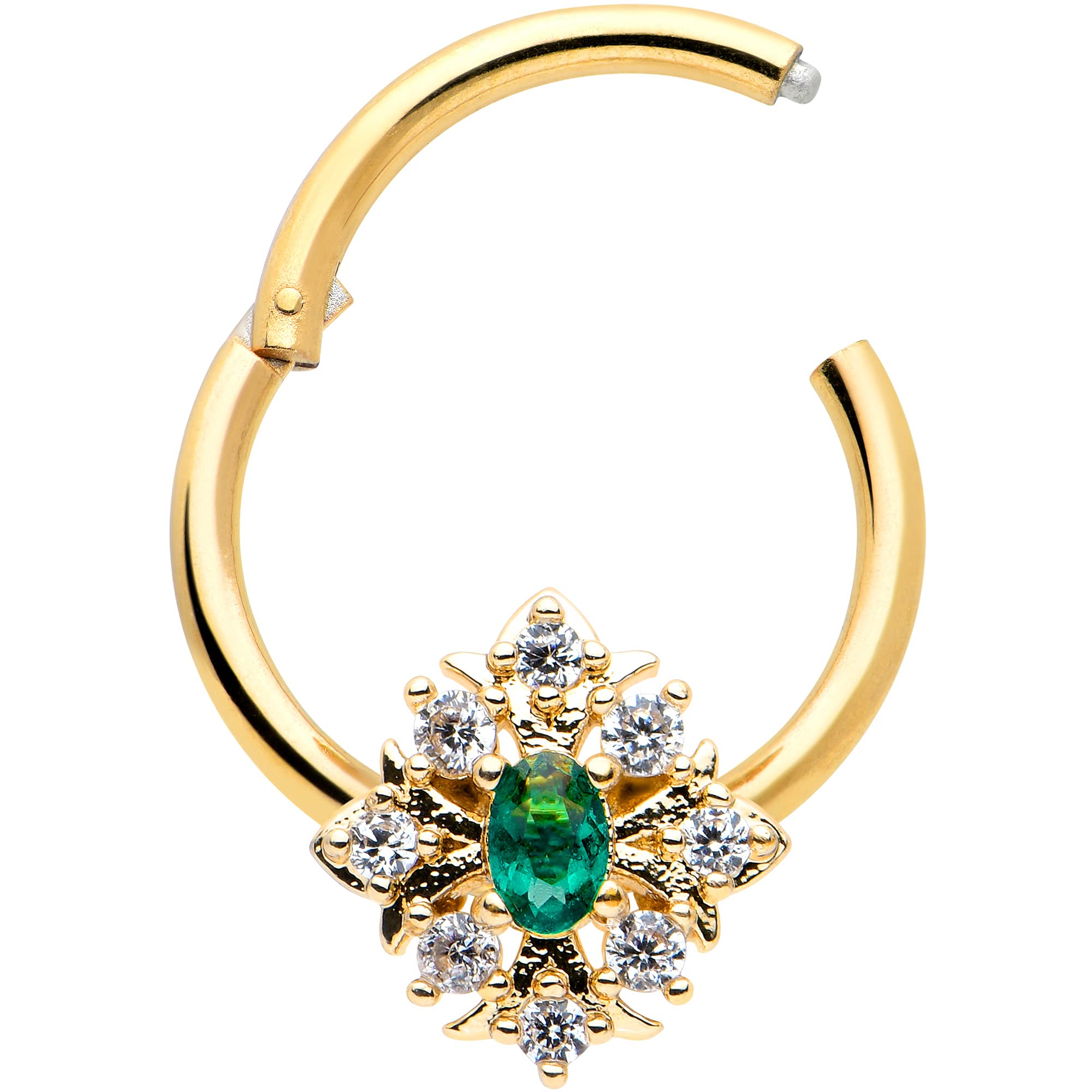 Body Candy Womens 16G PVD Steel Hinged Segment Ring Seamless Cartilage Nipple Ring Green Deco Nose Hoop 3/8"