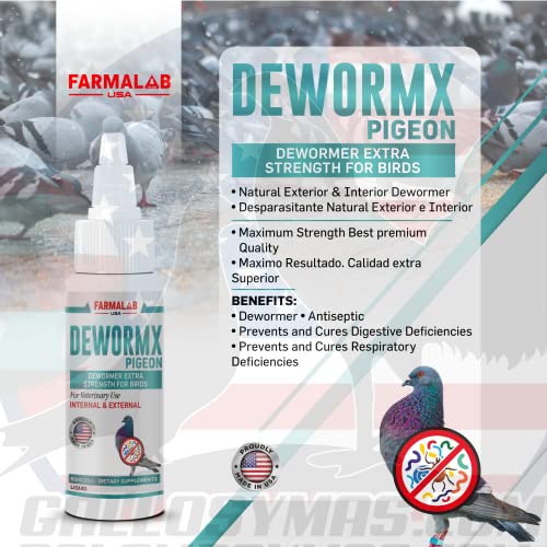 DEWORMX Liquido para Palomas 60ml DEWORMX Liquid for Pigeons Doves Birds 60ml Palomos Buchones Mensajeros Pigeon Tabs Pigeonvita Vitamins La Lechita