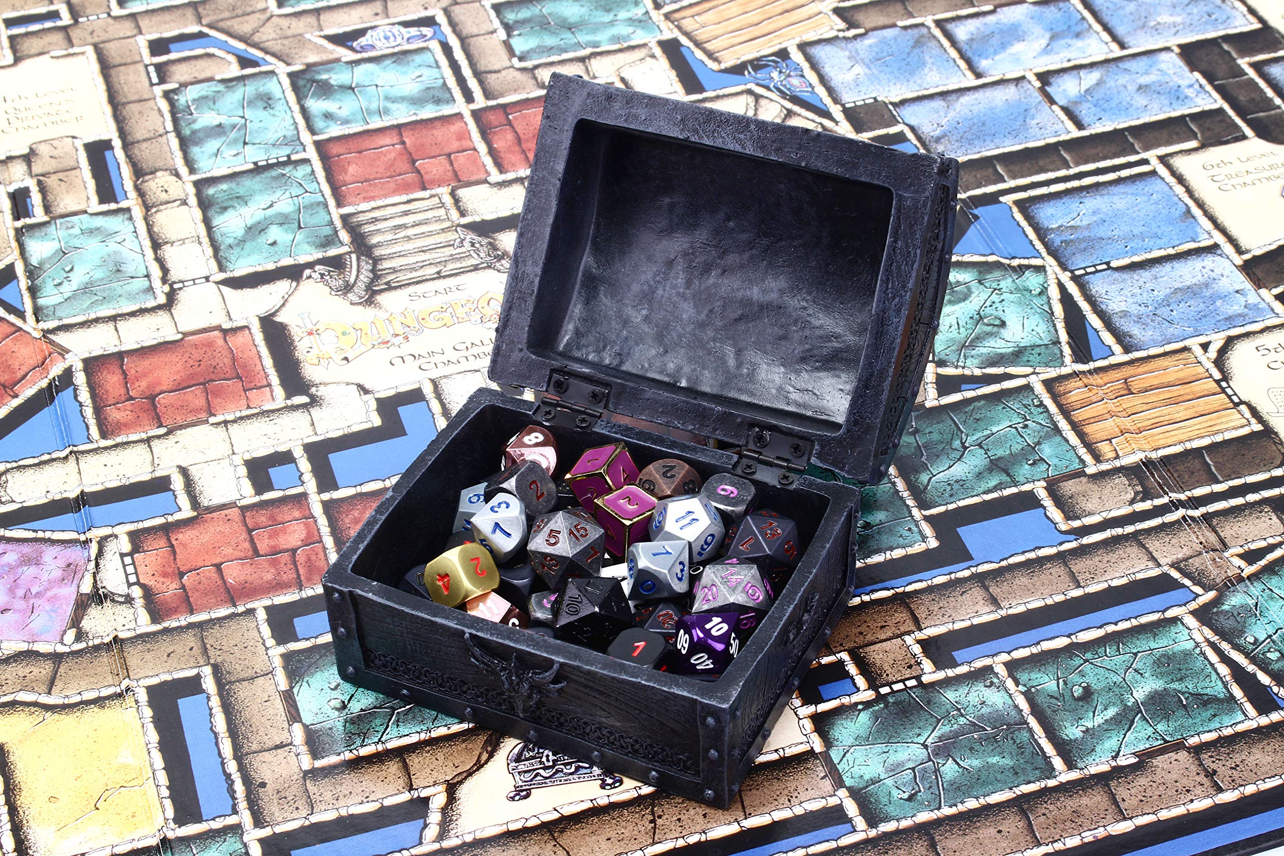 Forged Dice Co. Deluxe Dragon Dice Storage Box with Custom Foam Insert - Holds up to 6 Sets of Polyhedral Dice or 42 Individual Dice - Treasure Chest for Dungeons And Dragons Dice - Great DnD Gifts