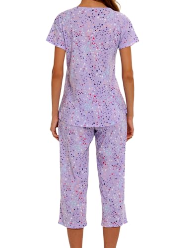 ENJOYNIGHT Women's Cute Sleepwear Tops with Capri Pants Pajama Sets Cotton Pj Set for Women(2X-Large,PU) Purple