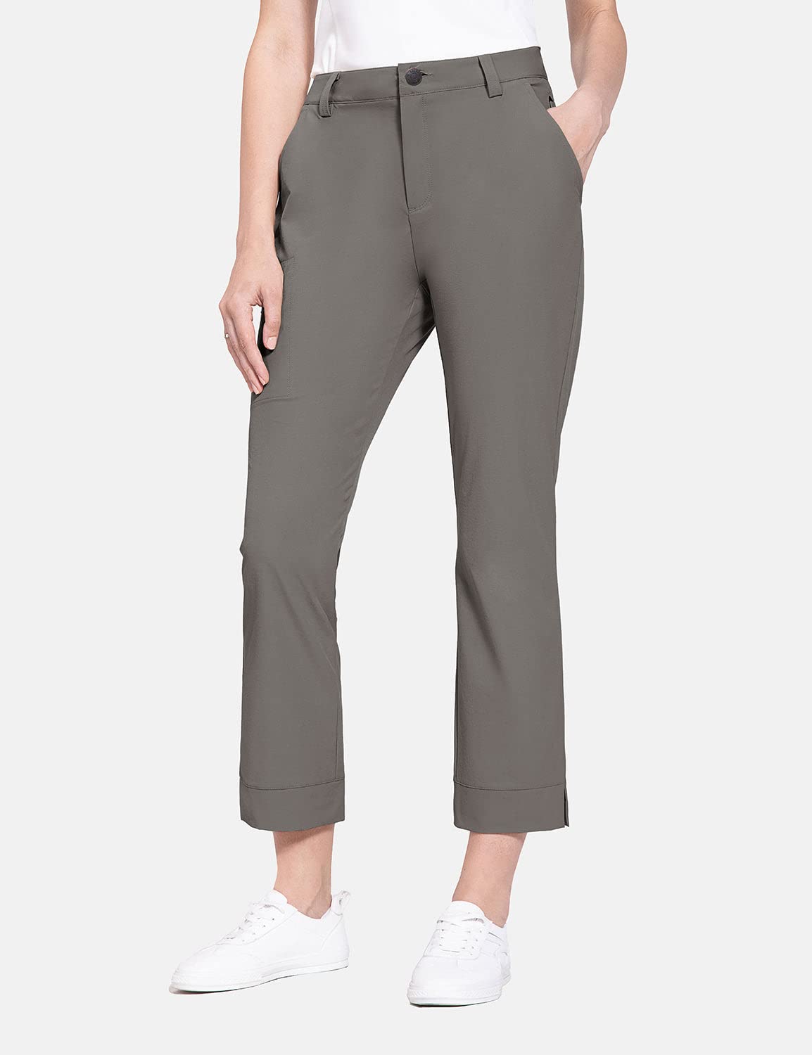 BALEAF Women's Golf Pants Stretch Lightweight Quick Dry Water Resistant Work Pants with Zipper Pocket Steel Grey Size XXL