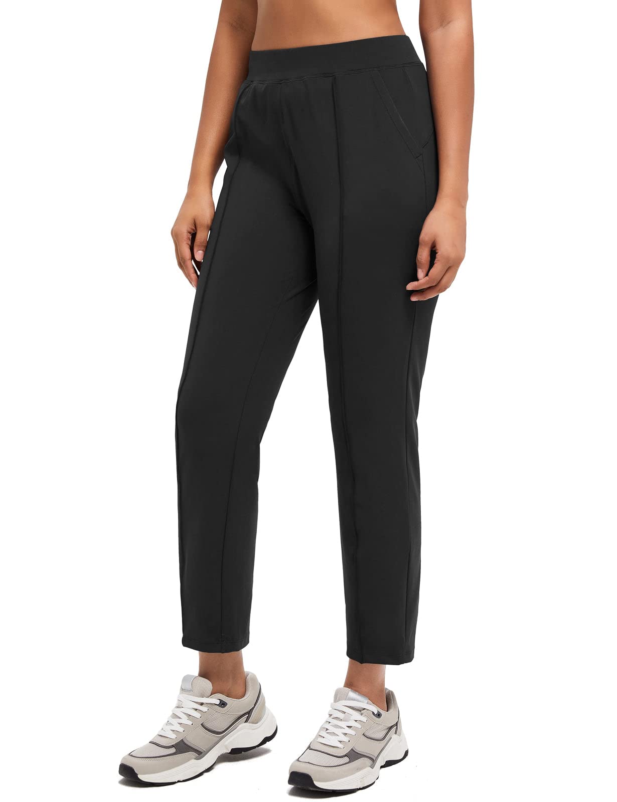 BALEAF Women's 25" Athletic Ankle Pants Stretch Travel Pants with Pockets Black S