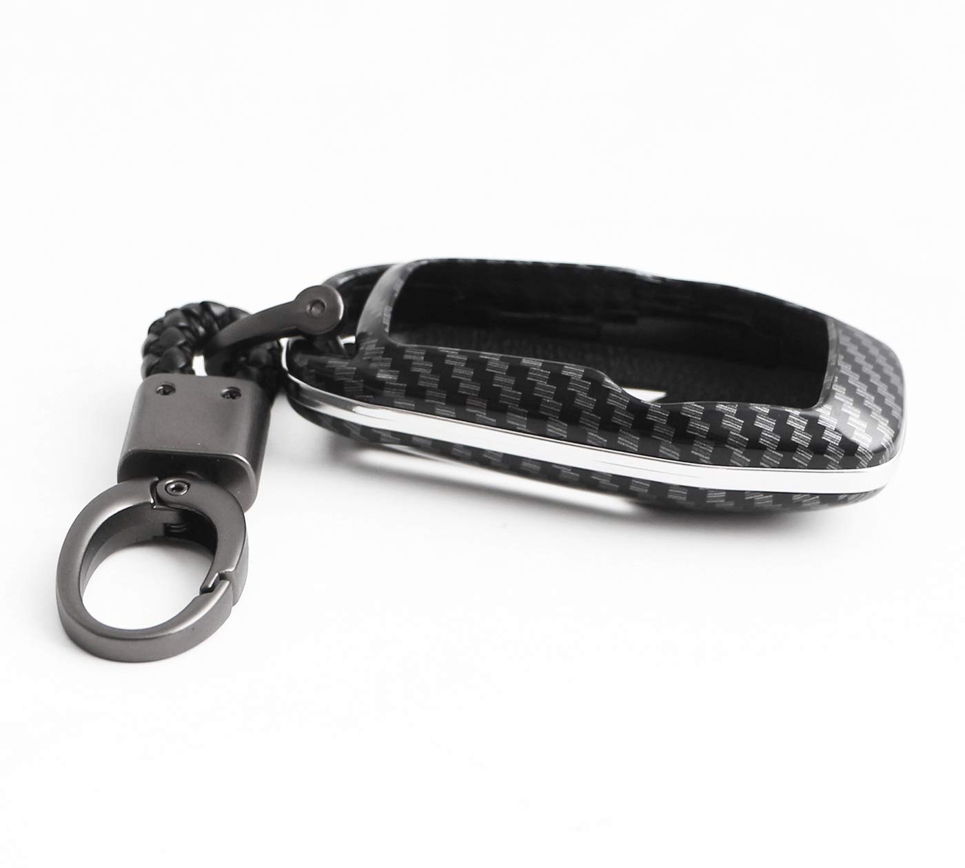 Black Glossy Carbon Fiber Key Fob Cover Case Key Fob Shell with Keychain Compatible with Ford Mustang 4/5 Buttons Smart Key
