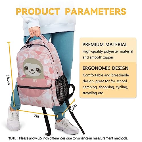 CUSPCOD Sloth Backpack for Girls Boys, 16 Inch Pink Backpacks for School, Cute, Adjustable Straps, Durable, Lightweight, Large Capacity Bookbag for Kids