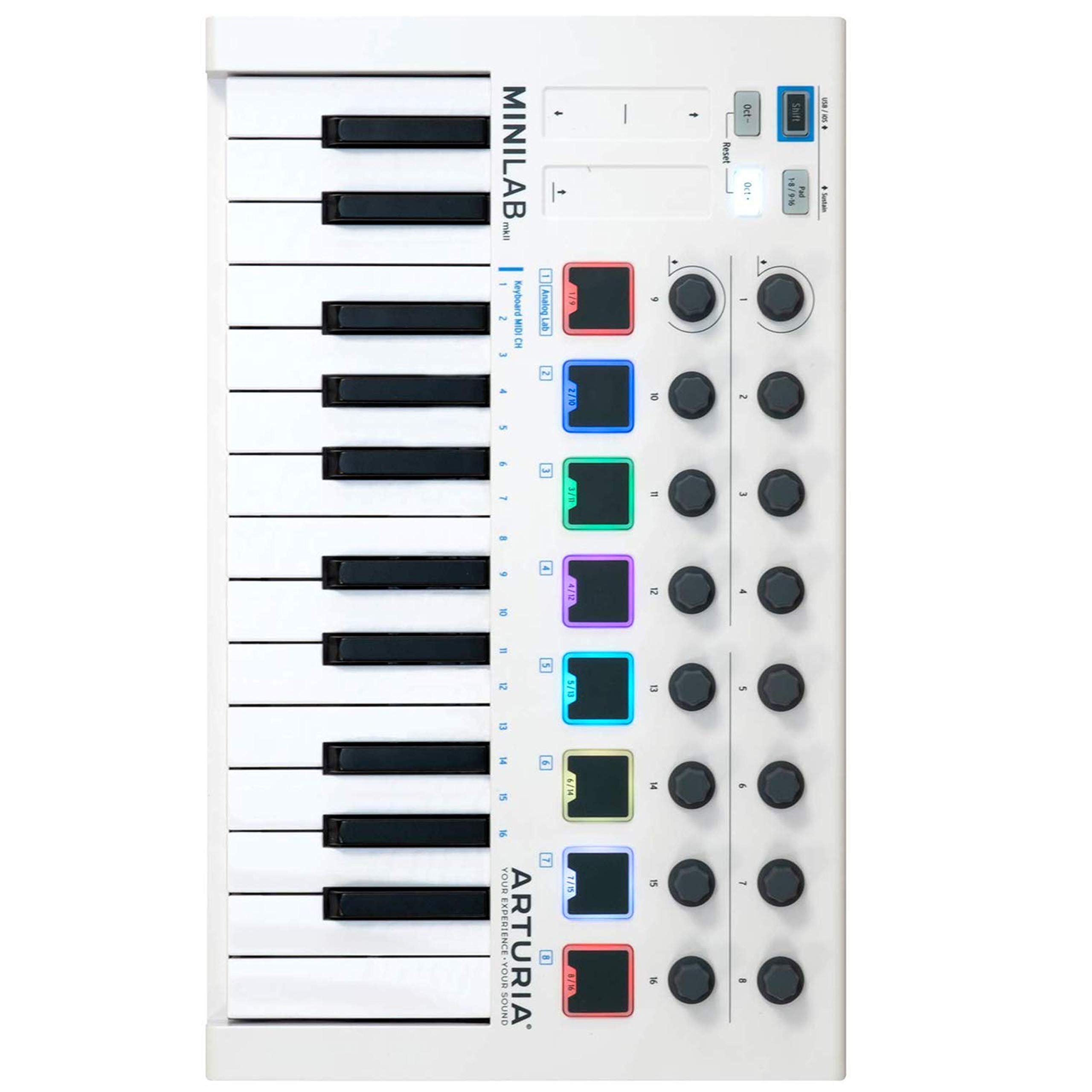 Arturia MiniLab MkII 25 Slim-Key Controller 25-Note USB Mini Keyboard Controller with 16 Encoders with Gravity Magnet Phone Holder Bundle
