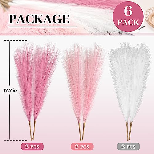 Der Rose Pampas Grass Pink 17.7 Inch 6pcs Faux Pampas Grass Decor Pompas Floral for Pink Room Bathroom Home Office Decor Aesthetic