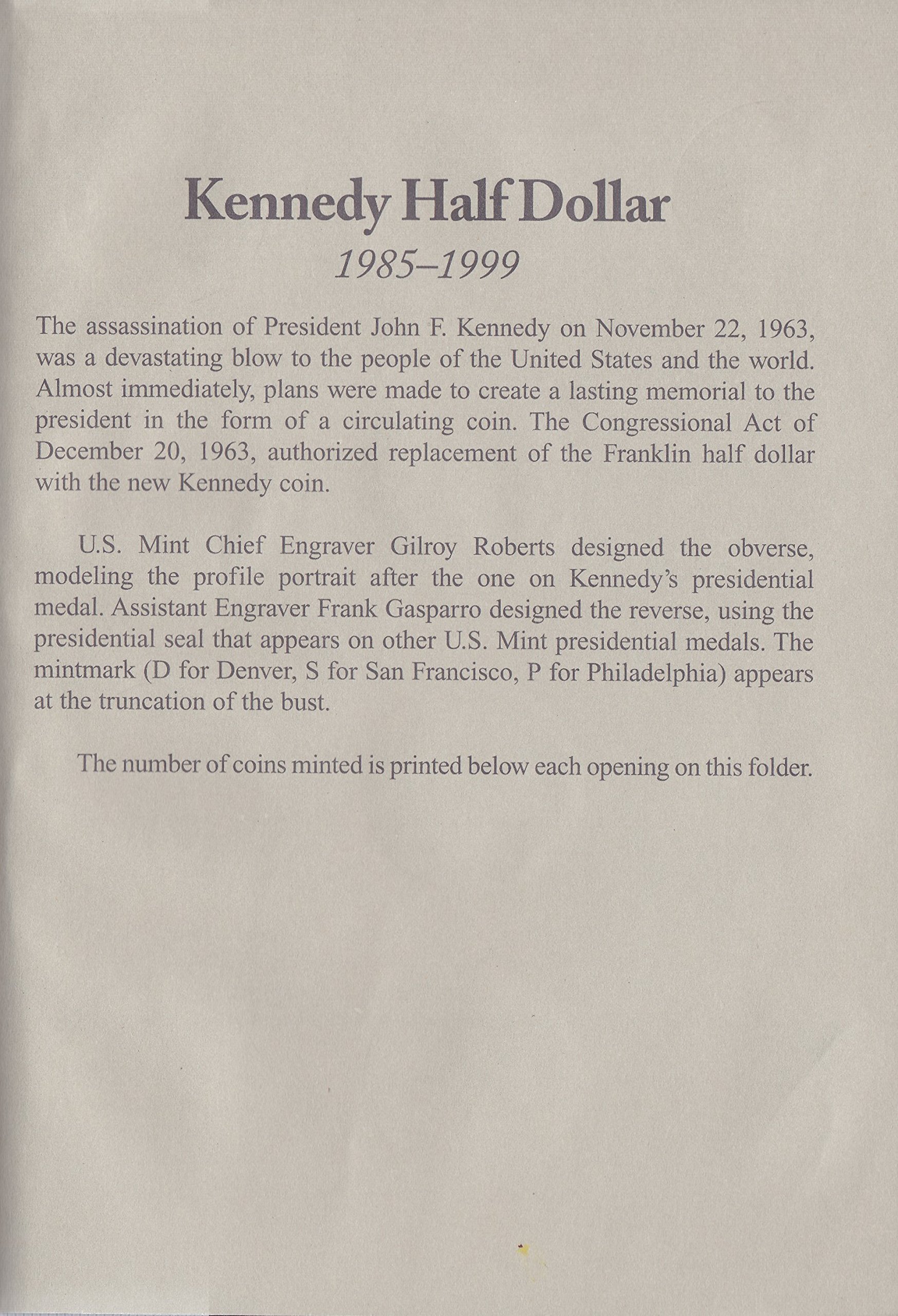 H.E. Harris & Co. US John F. Kennedy Half Dollar Coin Folder 1985 – 1999 #2697