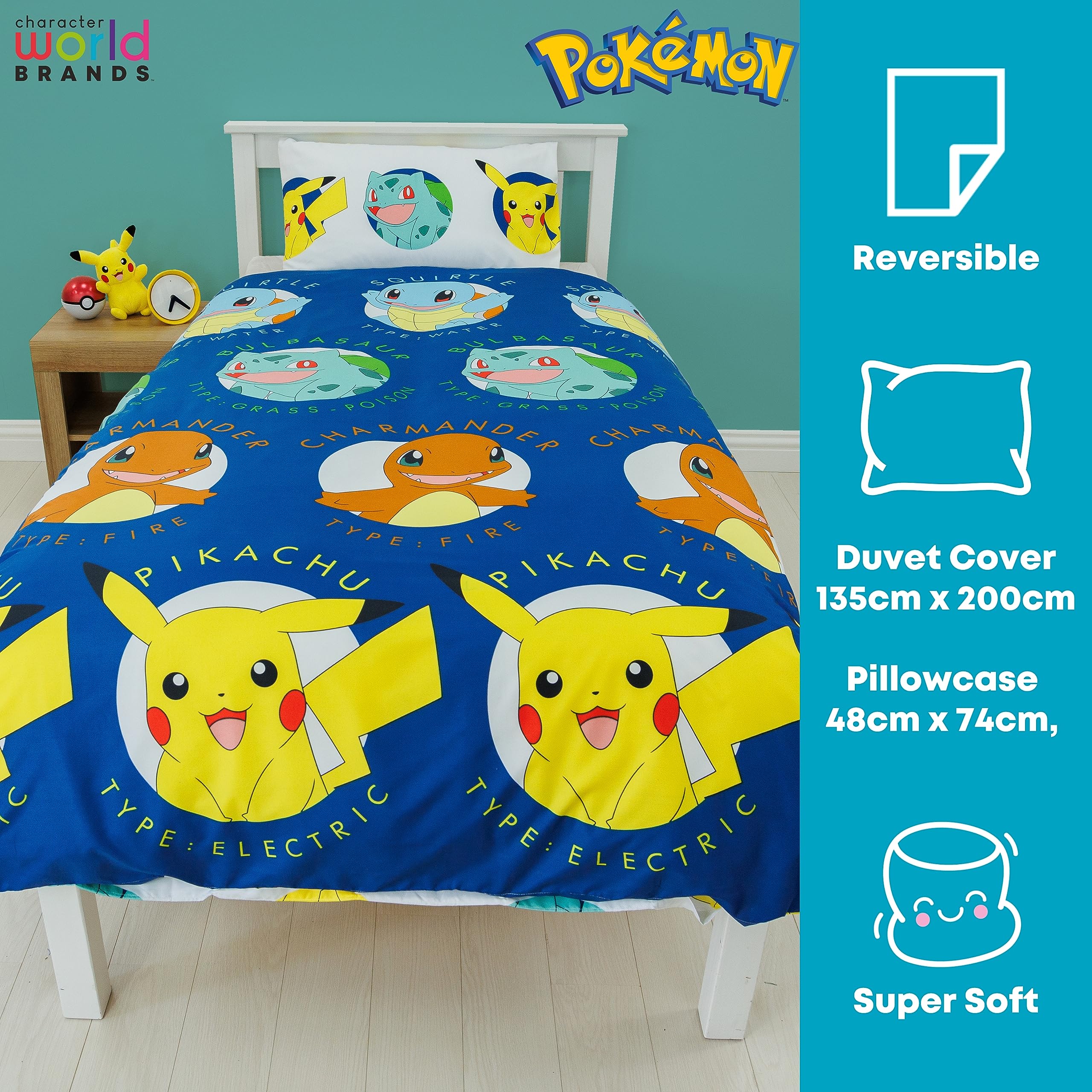 Character World Pokemon Gotta Single Rotary Duvet Cover and Pillowcase Set (PKNOTADS001)