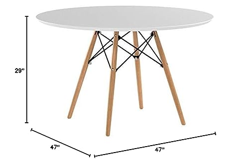 ModMade Mid Century Modern Paris Tower Round Dining Wood Leg and top Table, 47", White/Natural
