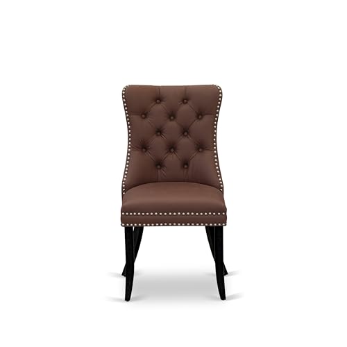 East West Furniture DUDA7-BLK-26 7 Piece Dining Room Table Set Includes a Rectangle Solid Wood Table and 6 Upholstered Parson Chairs, 36x60 Inch, Black