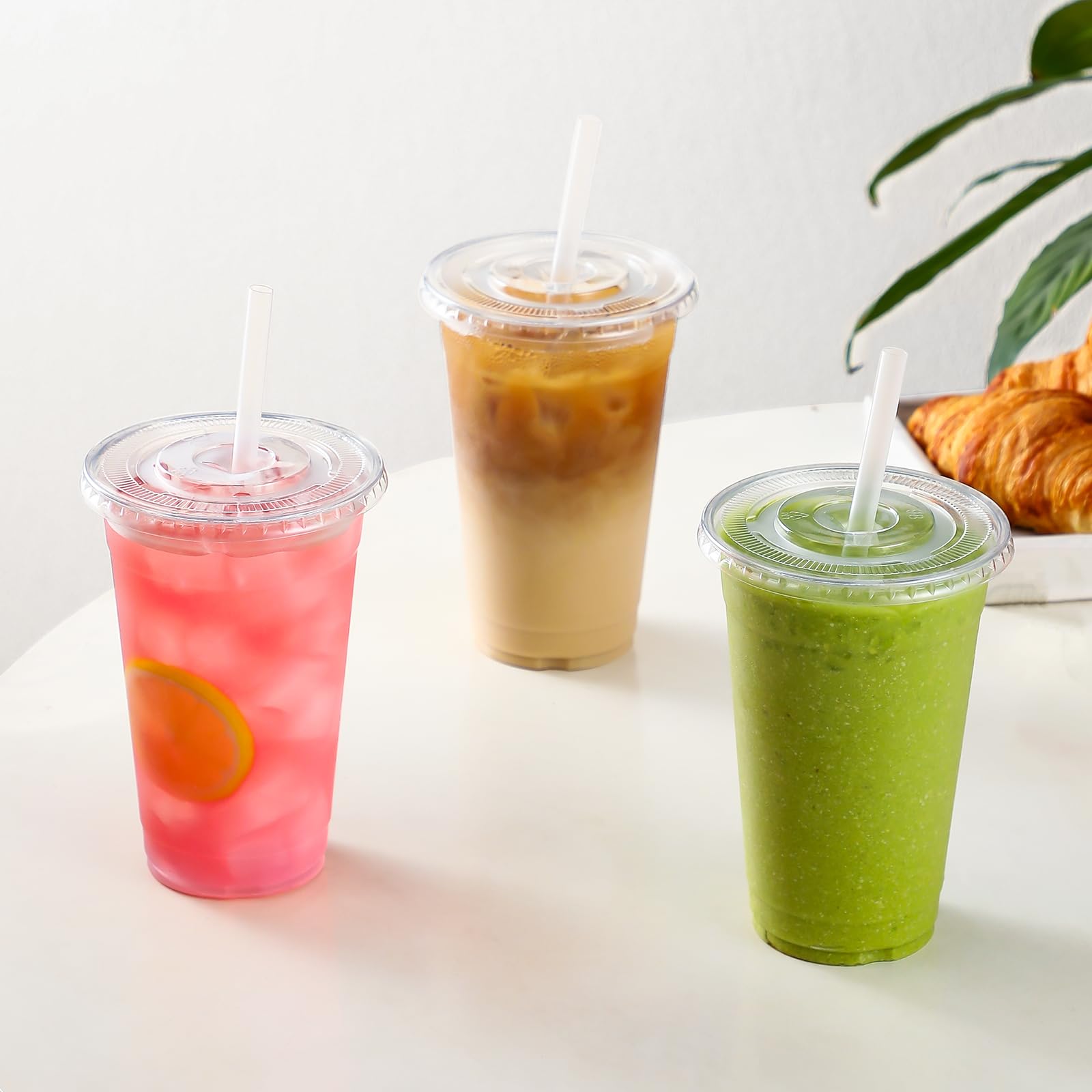 AOZITA [100 Sets] 10 oz Clear Plastic Cups With Lids and Straws, Disposable Cups With Lids for Iced Coffee, Smoothie, Milkshake and Cold Drinks