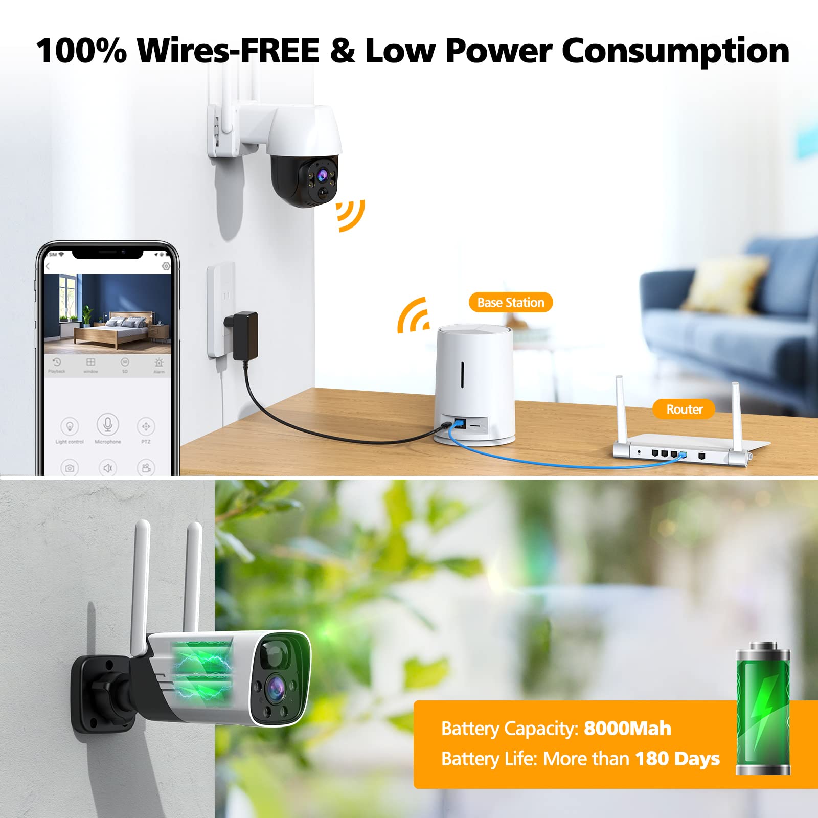 CAMCAMP 4MP Battery Powered Wireless Security Camera System Outdoor 100% Wire-Free, 2-Way Audio, Color Night Vision, PIR Motion Detection, IP66 Waterproof, SD/Cloud Storage, No Monthly Fee, 4-Cam Kits