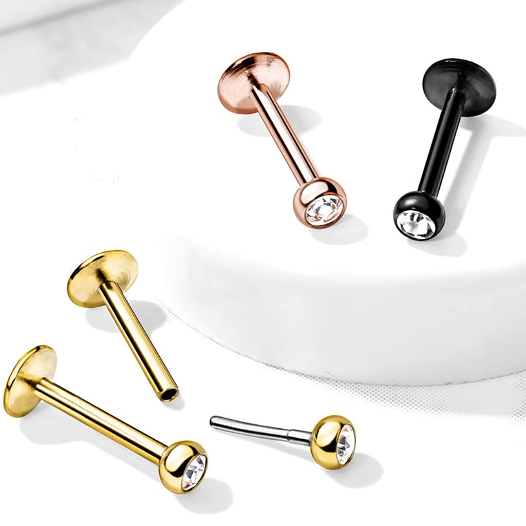 BODY DAZZ 20G-16G Clear Crystal Threadless Push Top Surgical Steel Labret Cartilage Nose Ring Piercing Stud (3PC Color Mix 20G 6mm)