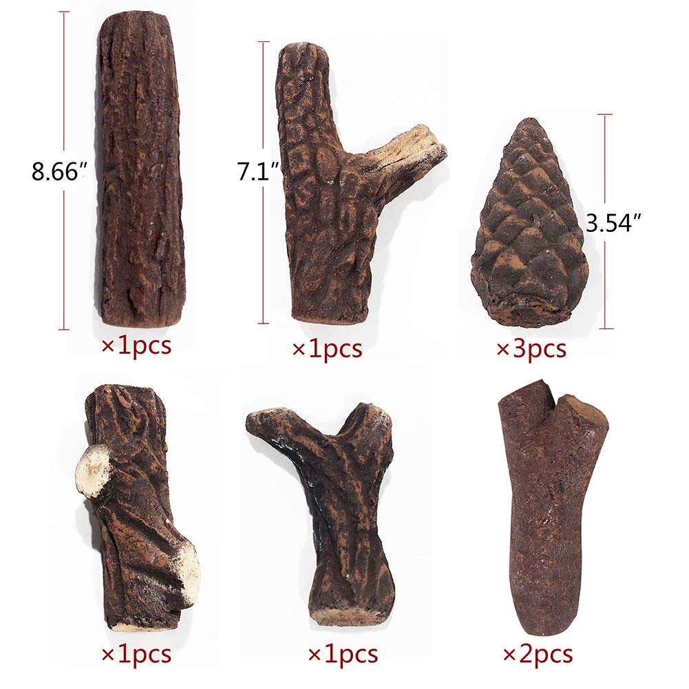 JP Outdoor Gas Fireplace Logs Small 9 Pieces Artificial Realistic Ceramic Wood Logs for Indoor Outdoor Fireplace & Fire Pits