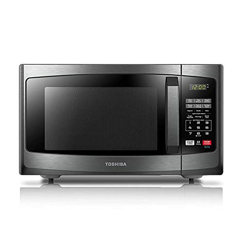 Frigidaire EFR341, 3.2 cu ft 2 Door Fridge and Freezer, Platinum Series, Stainless Steel, Double & Toshiba EM925A5A-BS Microwave Oven, 0.9 Cu Ft/900W, Black Stainless Steel