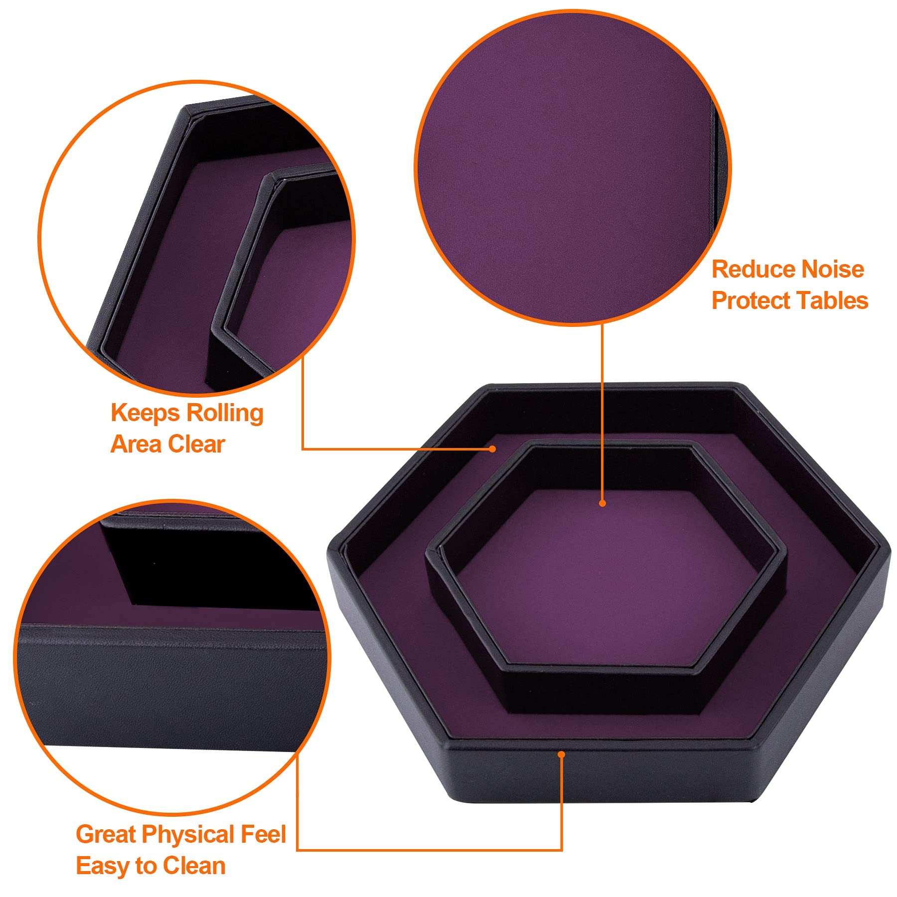SIQUK Dice Tray with Lid Hexagon Dice Rolling Tray Dice Holder for Dice Games Like RPG, DND and Other Table Games, Purple