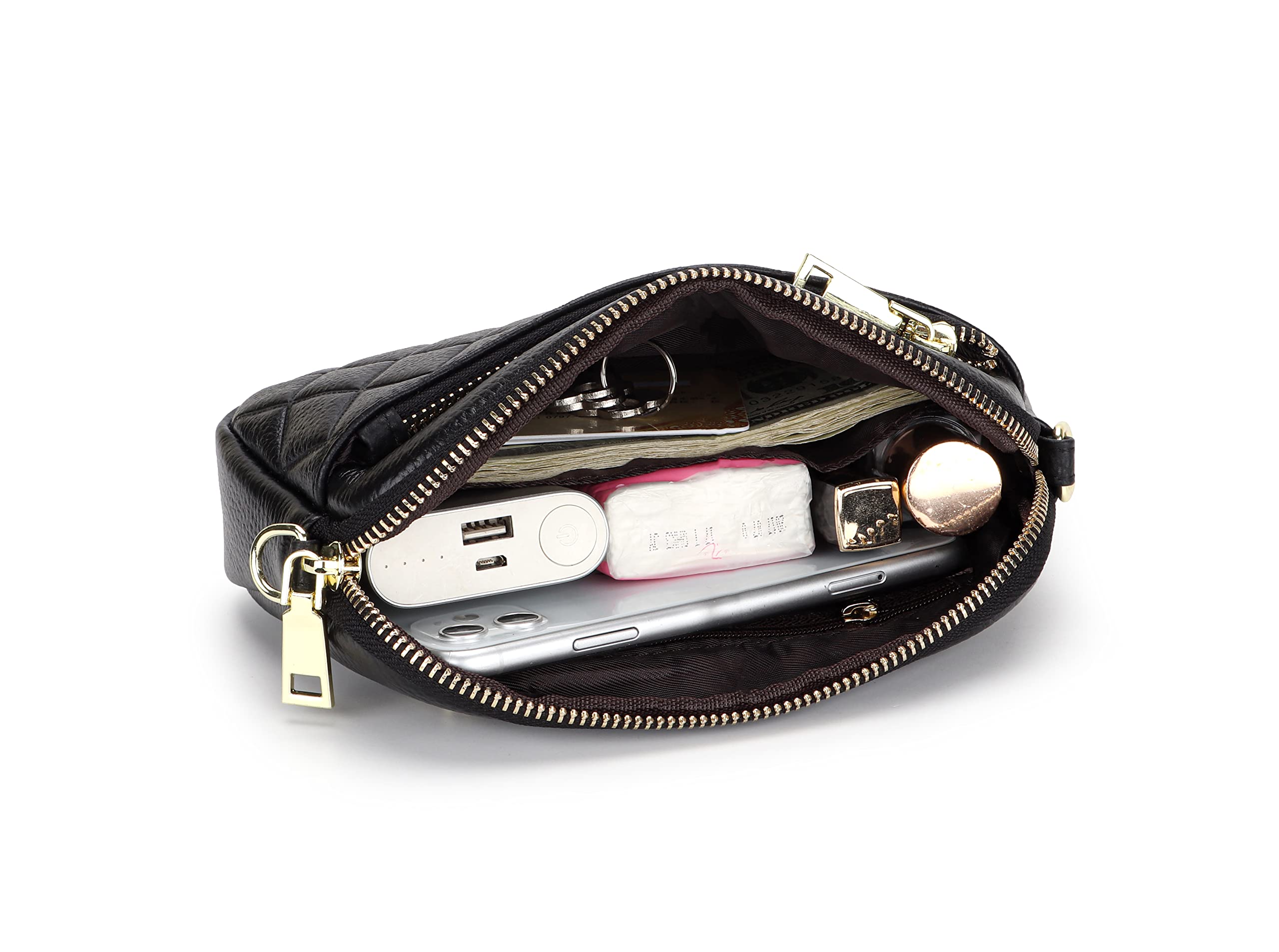 SINGBO Triple Zip Crossbody Handbag for Women Leather Crossbody Purse with Adjustable Shoulder Strap