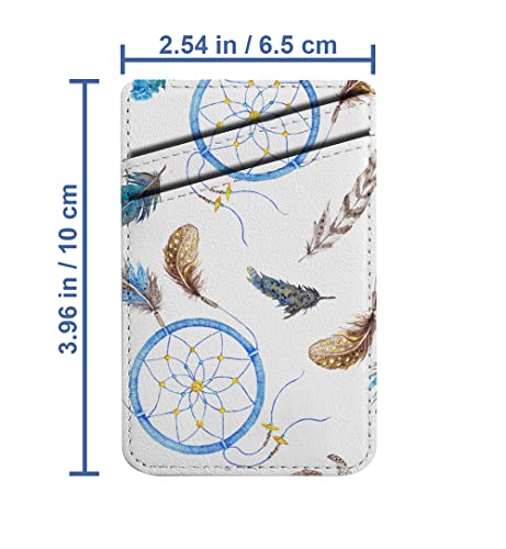 Diascia Pack of 2 - Cellphone Stick on Leather Cardholder ( Boho Feathers Dreamcatcher Watercolor Pattern Pattern ) ID Credit Card Pouch Wallet Pocket Sleeve