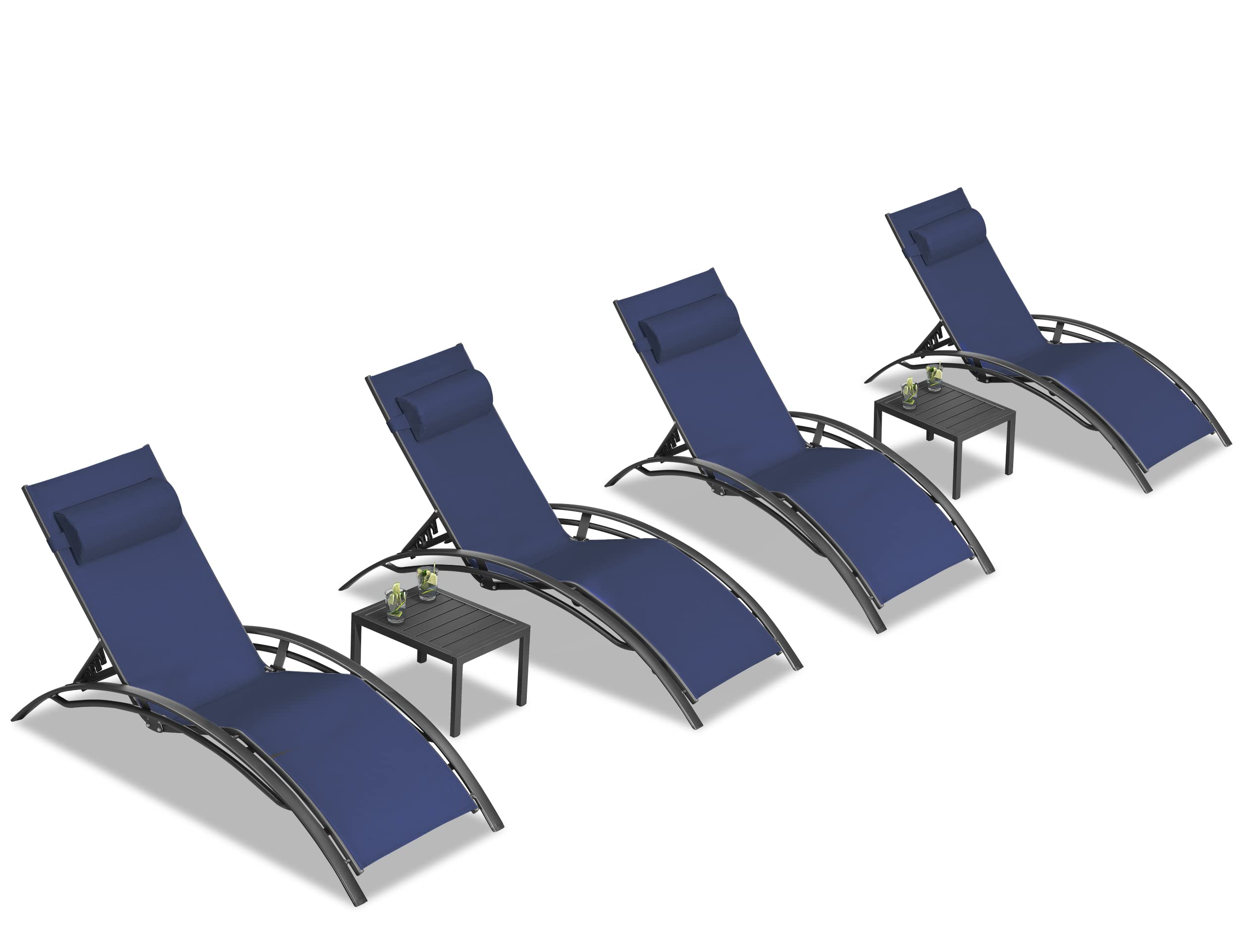 PURPLE LEAF Patio Chaise Lounge Chair Set with 2 Side Table Outdoor Pool Adjustable Recliner Chairs for Outside Beach Poolside Sunbathing Tanning Lounger