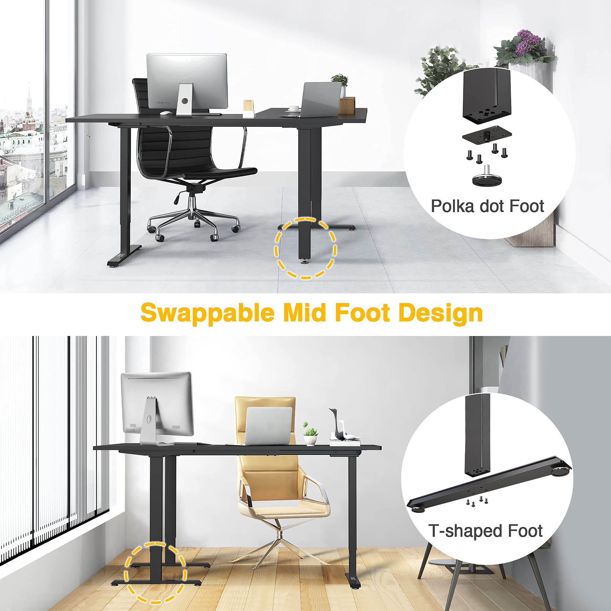 AVLT 47" Electric Standing Desk (3 ft 11 inches) L Shaped Sit Stand Desk Height Adjustable with Swappable Mid Foot Design - 3 Leg Motorized Corner Desk - Frame Only - Black