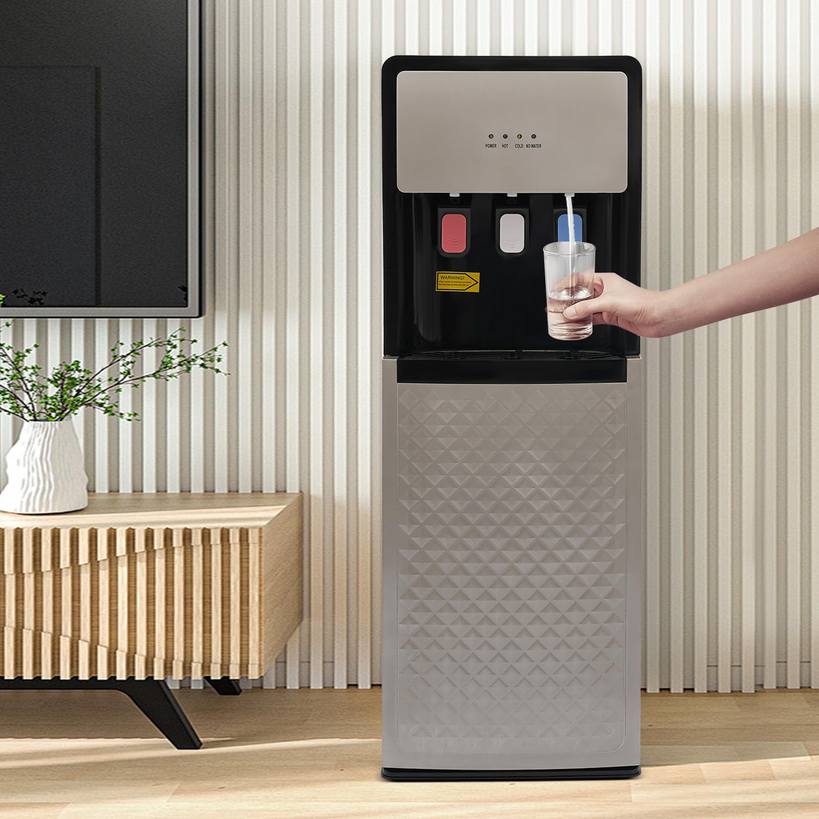 Bottom Loading Water Cooler, 5 Gallon Freestanding Water Dispenser with 3 Temperature Settings of Hot, Cold, Room Water for Home Office Durable (Silver Grey)