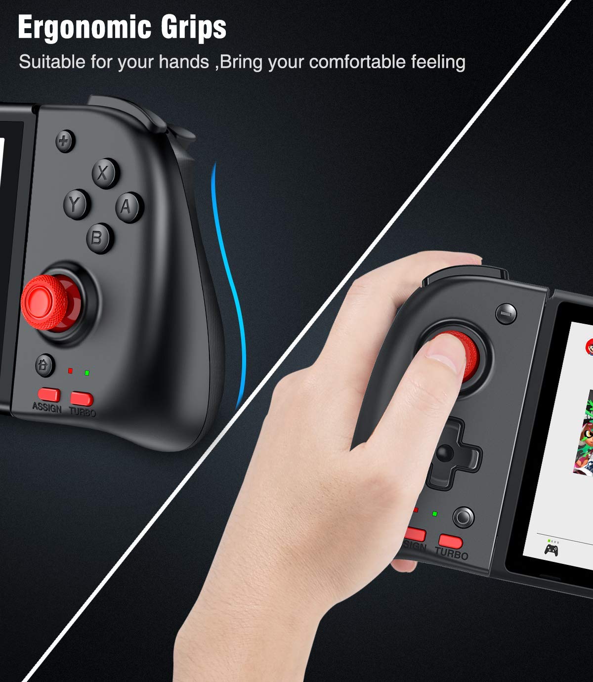 Kydlan Programmable Switch Controller Joycon for Nintendo Switch Joycon with Turbo, Motion Function, Replacement for Nintendo Switch Controller Joycon, Big Grip Switch Remote for Joycon