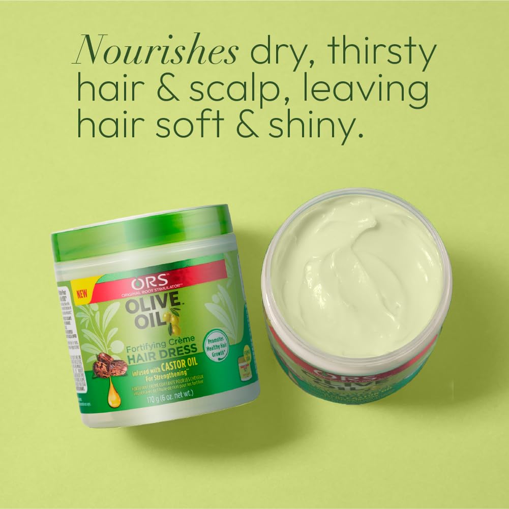 ORS Olive Oil Fortifying Cream Hair Dress Infused with Castor Oil for Strengthening 6 Ounces