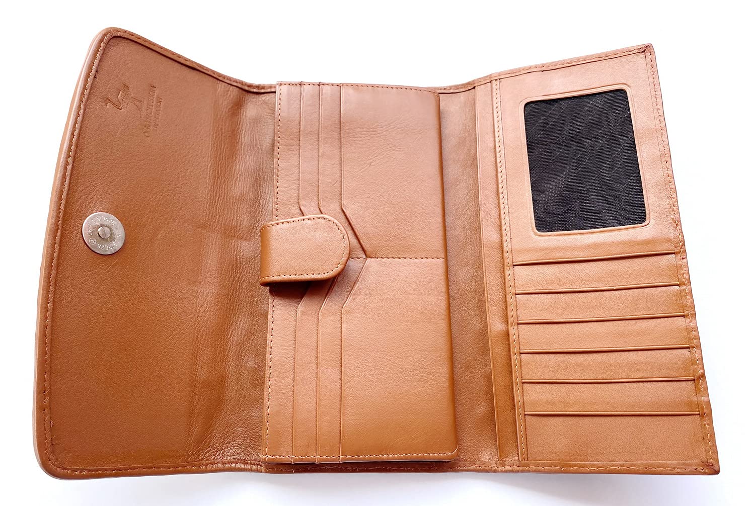 Julie Genuine Real Ostrich Skin Leather Trifold Clutch Long Golden Tan Wallet