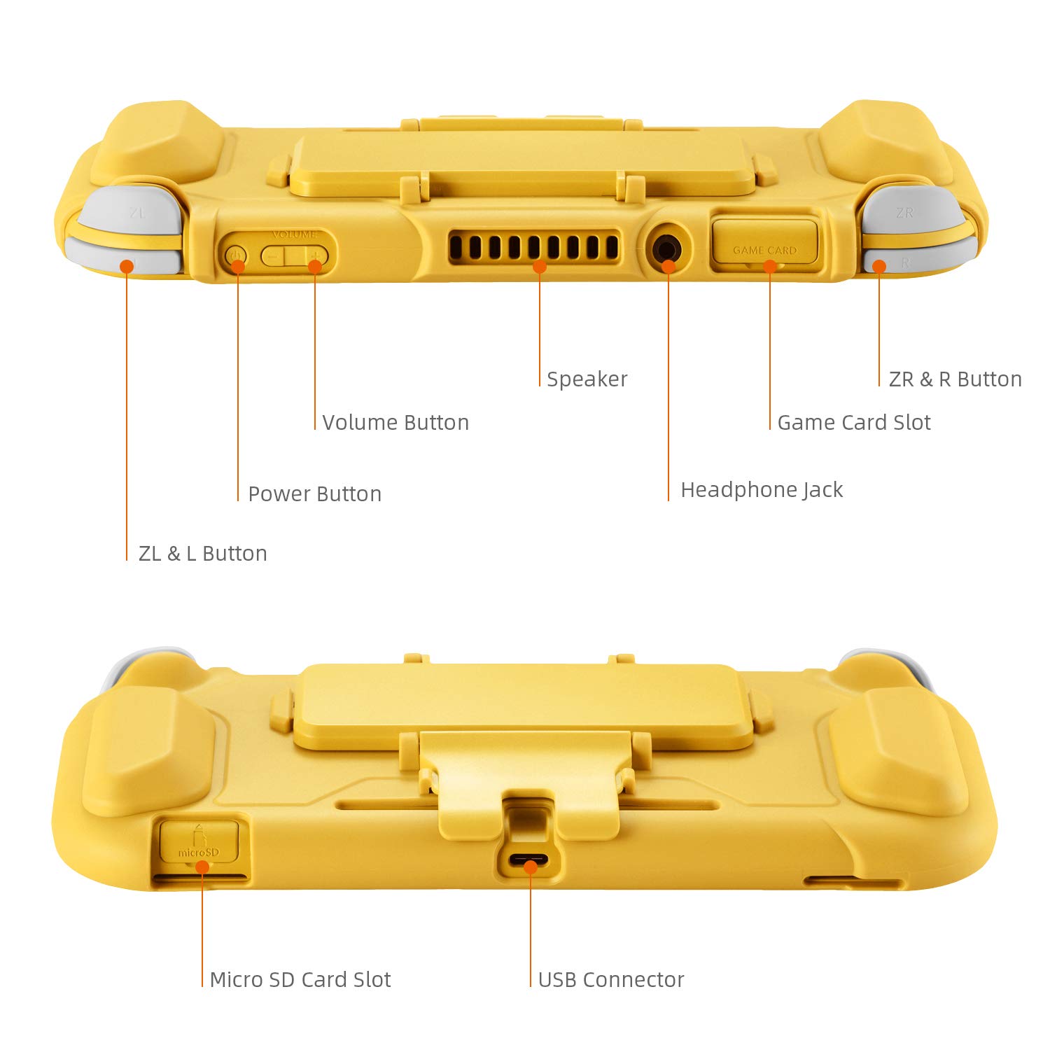 Protective Case Bundle for Nintendo Switch Lite, Tempered Glass Screen Protector, 4 Game Card Slots, Kick-Stand, Ergonomics Hand Grip, Shockproof, Anti-Scratch for Nintendo Switch Lite Case Yellow
