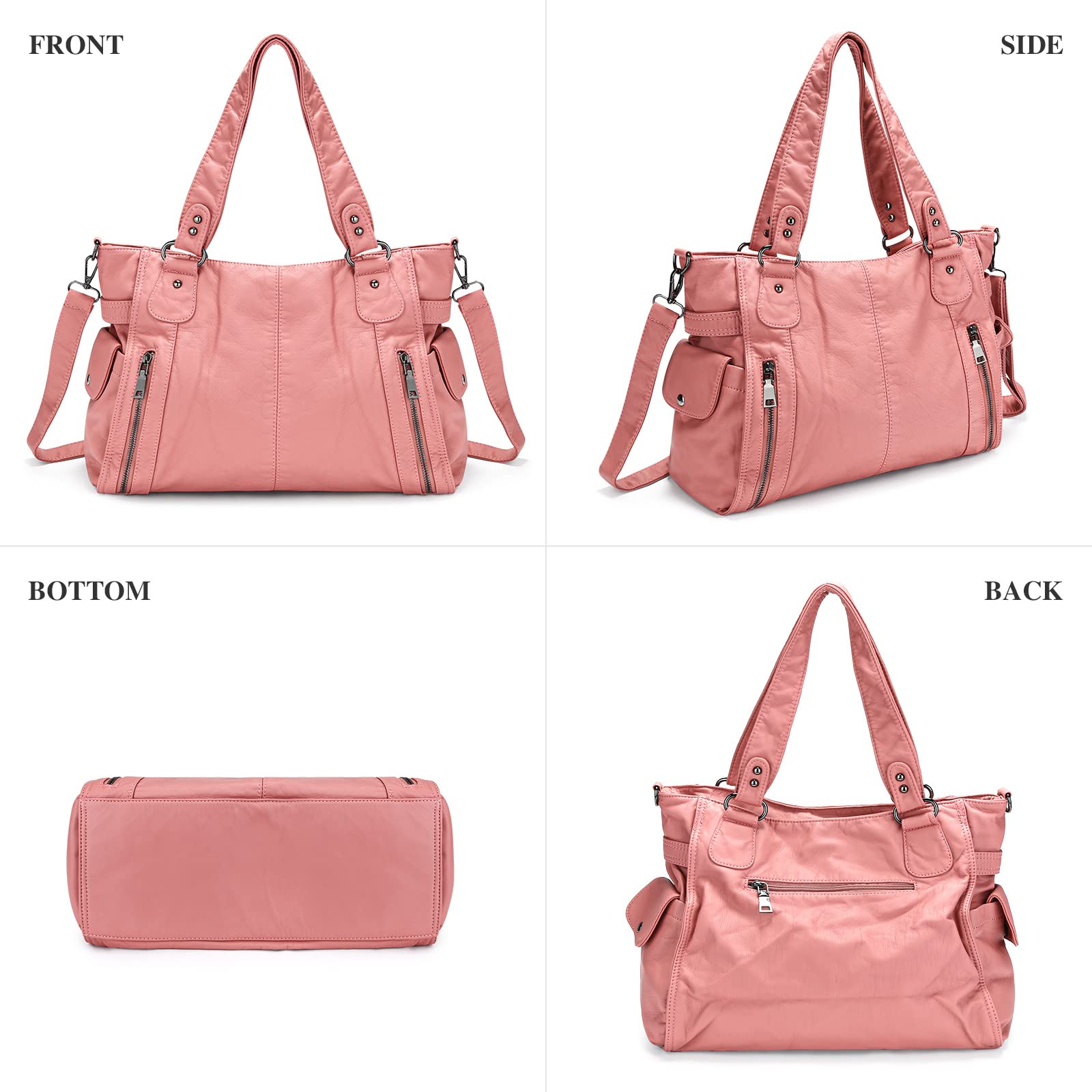 BAIGIO Handbags Hobo Shoulder Bags Soft PU Leather for Women Large (Pink)