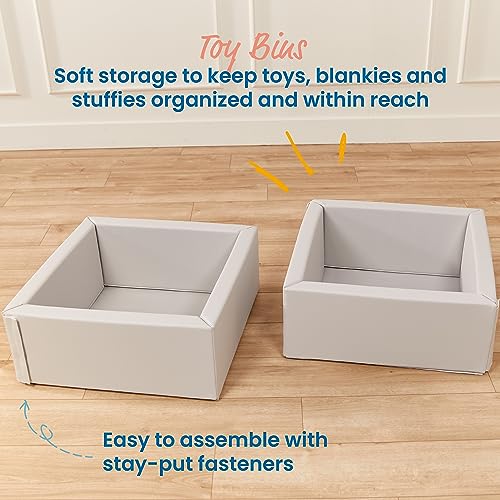 ECR4Kids SoftZone Play Patch Toy Bins, Beginner Playset, Light Grey, 2-Pack