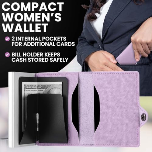 Card Blocr Womens Slim Wallet for Small Purses, Pop Up Wallet with Anti Theft RFID Blocking Credit Card Holder for Women in Soft Pink PU Saffiano Leather