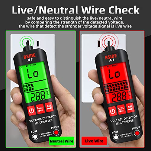 BSIDE Digital Multimeter 3-Results Display Pocket Smart Auto Range Voltmeter Resistance Frequency Continuity V-Alert Live Wire Voltage Tester with Flashlight, Black