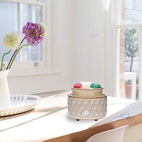 ASAWASA Ceramic 3 in 1 Wax Warmer for Wax Melts Candle Jar,Electric Wax Burner Melter(Brown Woven Pattern)