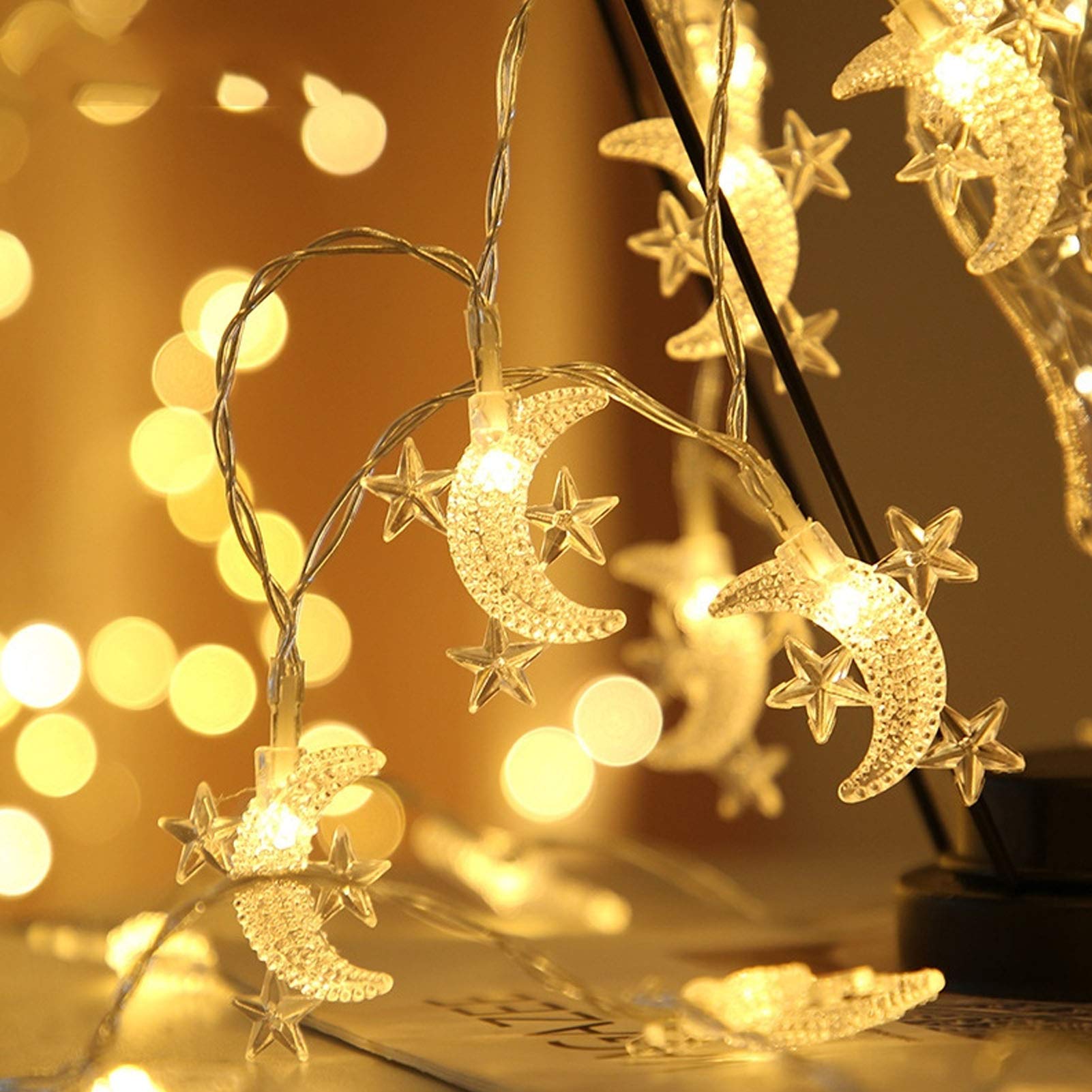 Junlucki Decoration Lamp, Light String, Moon Star Pendant Waterproof Romantic and Relaxing 3Pcs 10LED for Home Decoration, Garden Lighting Indoor and Outdoor
