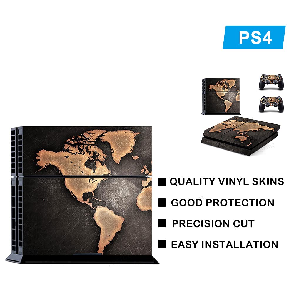 FOTTCZ Whole Body Vinyl Skin Sticker Decal Cover for PS4 Console and 2PCS Controllers Skins Vintage World Map