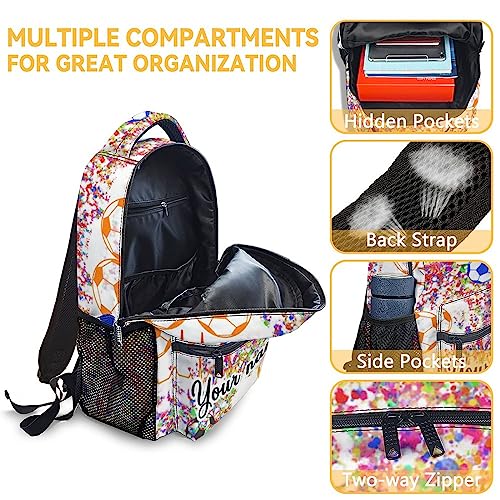 COOPASIA Personalized Soccer Backpack with Lunch Box And Pencil Case, 16 Inch Soccer Theme Bookbag with Adjustable Straps, Lightweight, Durable, Large Capacity, School Backpack for Girls Boys