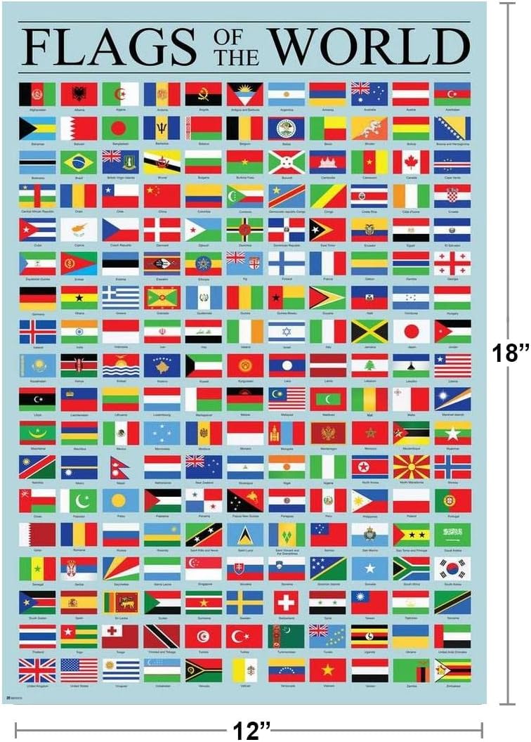 Flags of The World Classroom Reference Chart National Countries Country Symbol Educational Teacher Learning Homeschool Display Supplies Teaching Aide Cool Wall Decor Art Print Poster 12x18
