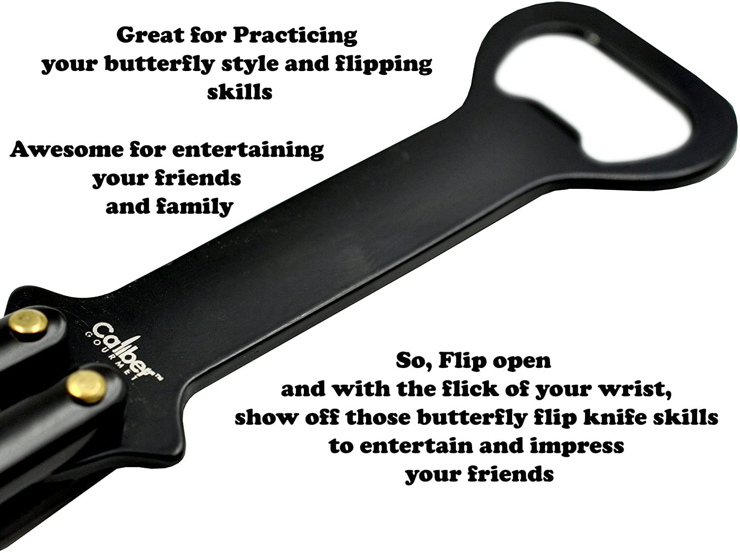 Caliber Gourmet CBG-1021-BK Butterfly Knife Style Multitool Butterfly Bottle Opener and Beer Opener Bartender Supplies, Black