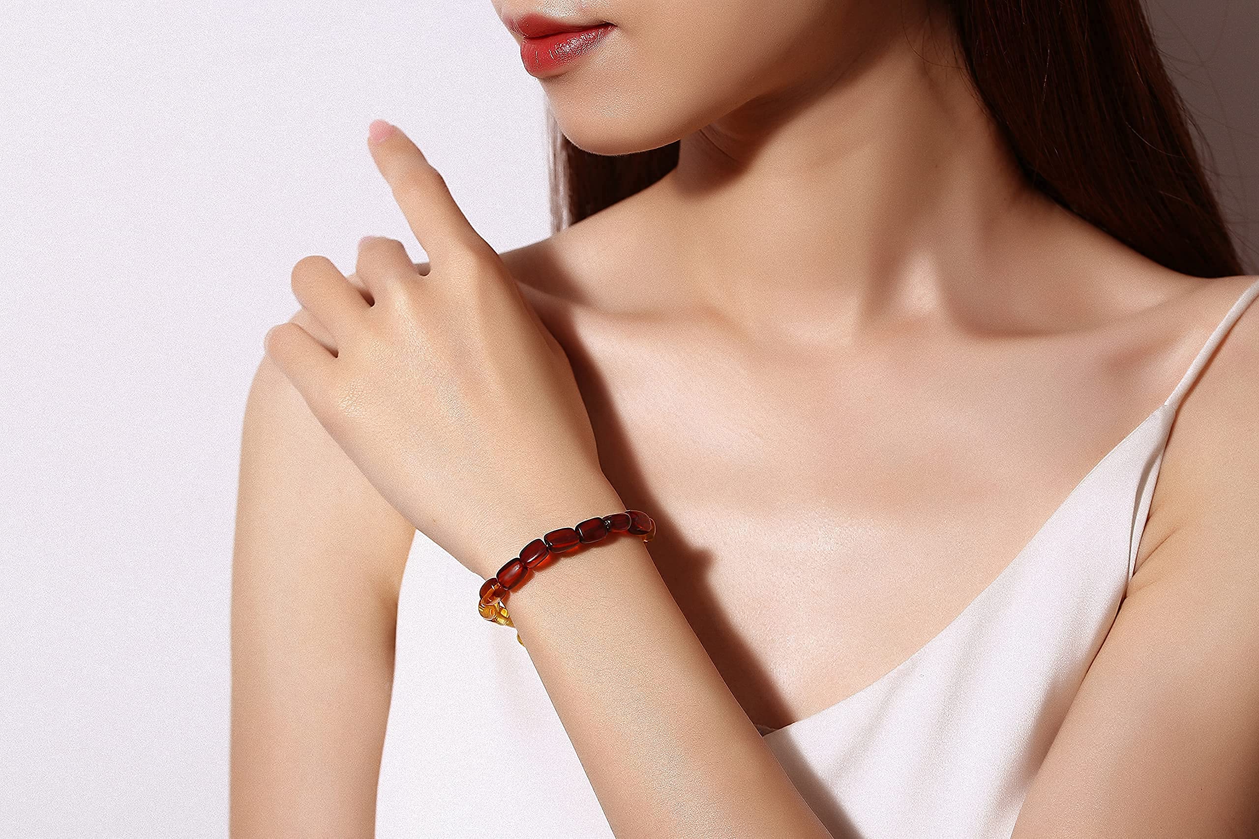 Baltic Amber Bracelet Size 6mm+7inches Amber Bracelet for Women (Cherry)