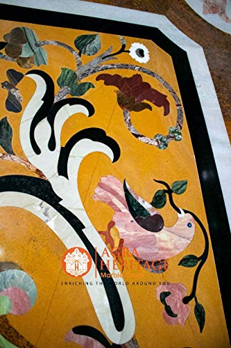 Black Marble Dining Outdoor Table Top Marquetry Inlay Handicraft Design Living Restaurant Decor | 60"x36" Inches