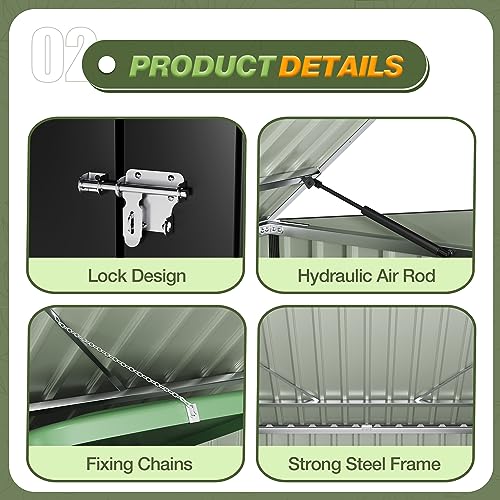 Flamaker 5.8 x 3.3 FT Storage Shed Outdoor Metal Trash Can Shed with Hydraulic Gas Rod Lockable Garden Tool Shed for Backyard, Lawn, Roadsid