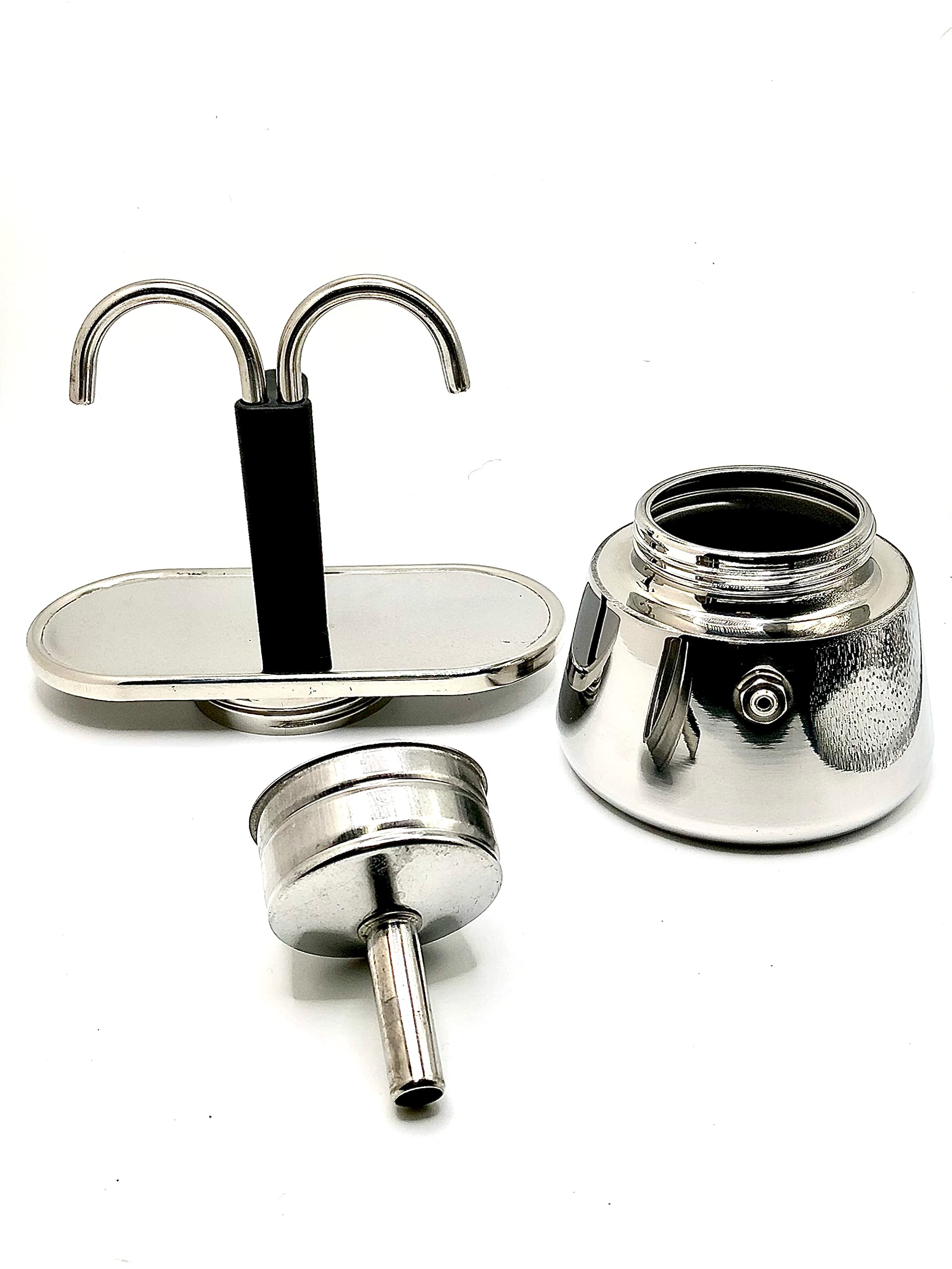 BRV Kitchen Mini 2 Cup Moka Pot - New Generation Great Flavored Italian Style - Delicious Espresso Coffee Maker - Easy to Use & Clean - Stainless Steel Silver