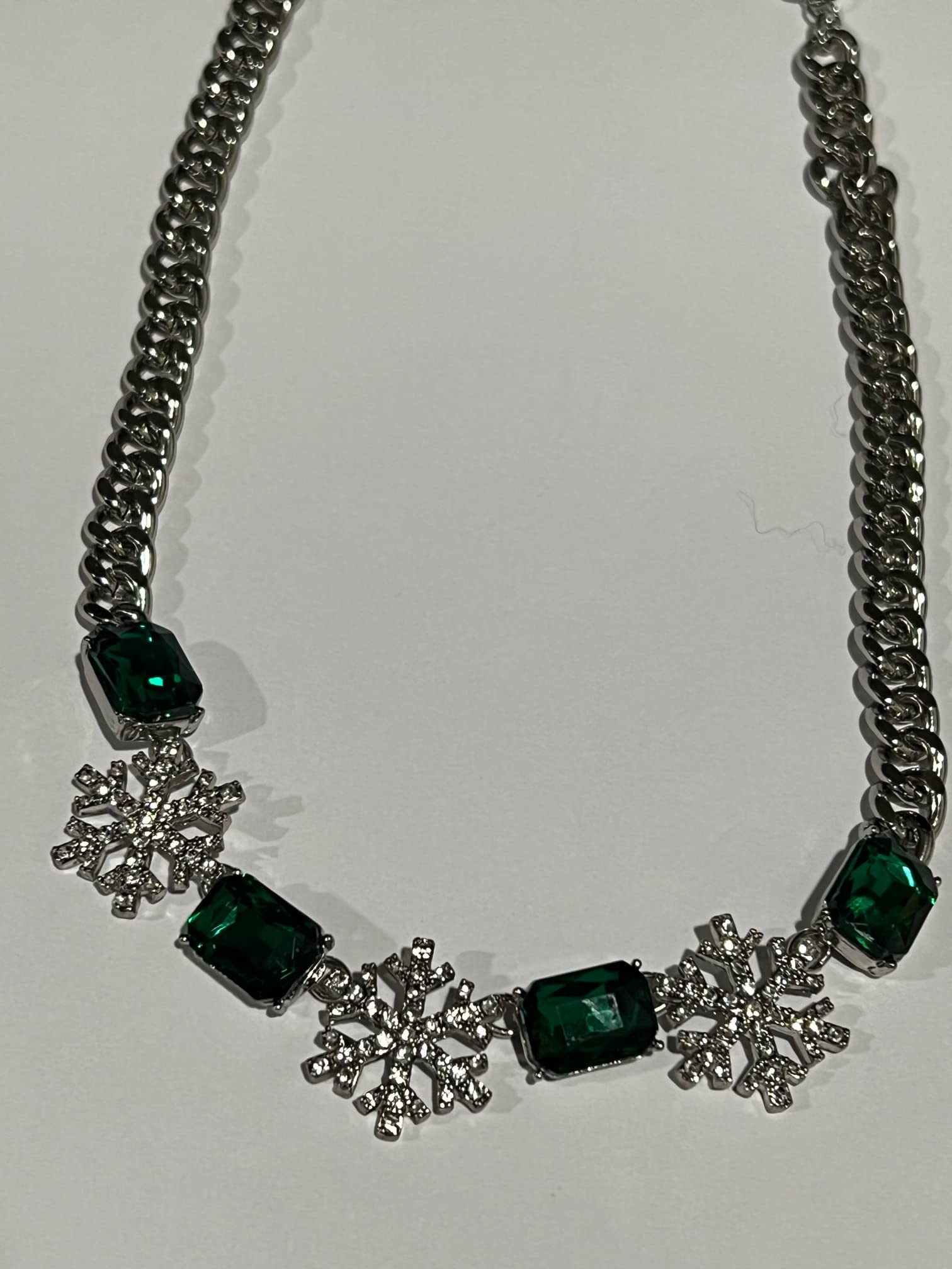 Betsey Johnson Silvertone Snowflake & Emerald Green Crystal Collar Necklace Valentine's Day Gift Idea Love Birthday Present XMAS Gifts Mother's Day Gitfs Easter
