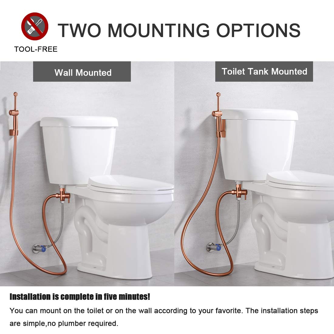 Bidet Sprayer for Toilet,Handheld Bidet Toilet Water Sprayer,Cloth Diaper Bathroom Bidet Attachment Sprayer Set with Jet Spray Adjustable Rose Gold Solid Brass for Personal Hygiene