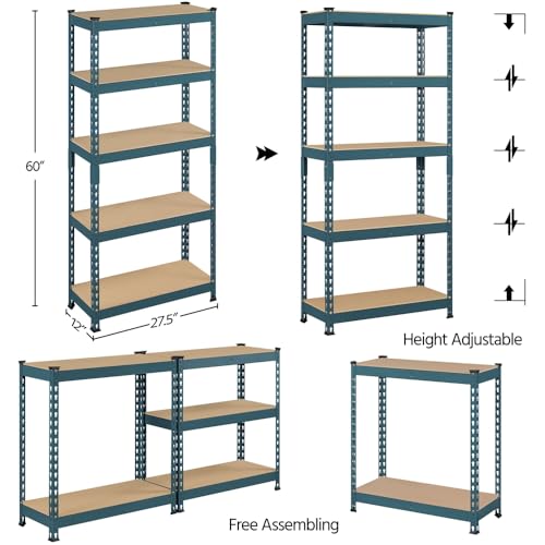 CFSAFK 4 Pieces of 5 Tiers Boltless Storage Shelf for Home Warehouse, Neptune Blue