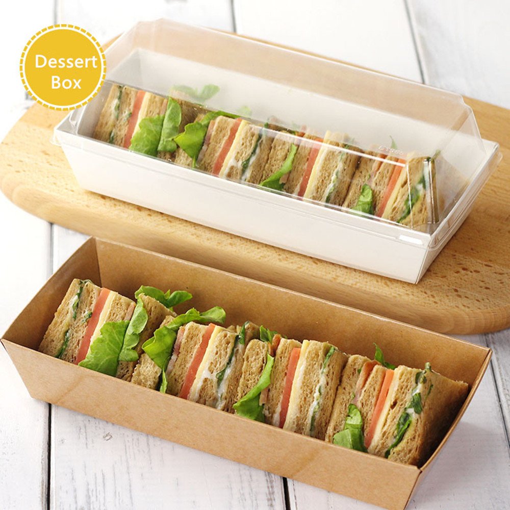BBJ WRAPS Sandwich Kraft Paper Box with Clear Lids, Individual Charcuterie Sushi Disposable Container, Grease-Resistant and Recyclable Paper Treat Boxes for Desserts, White, 20 Sets-7.5"x3.3"x2.4"