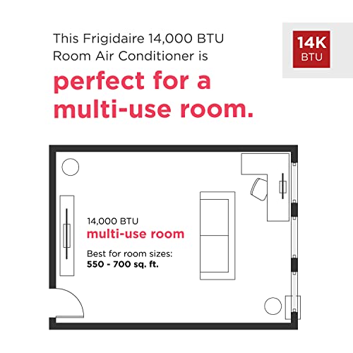 Frigidaire FHPH142AC1 Portable Room Air Conditioner, 14K BTU (ASHRAE) / 10K BTU (DOE) with Multi-Speed Fan/Dehumidifier Mode/Supplemental Heat/Window Kit/Built-in Air Ionizer/Washable Filter,in White
