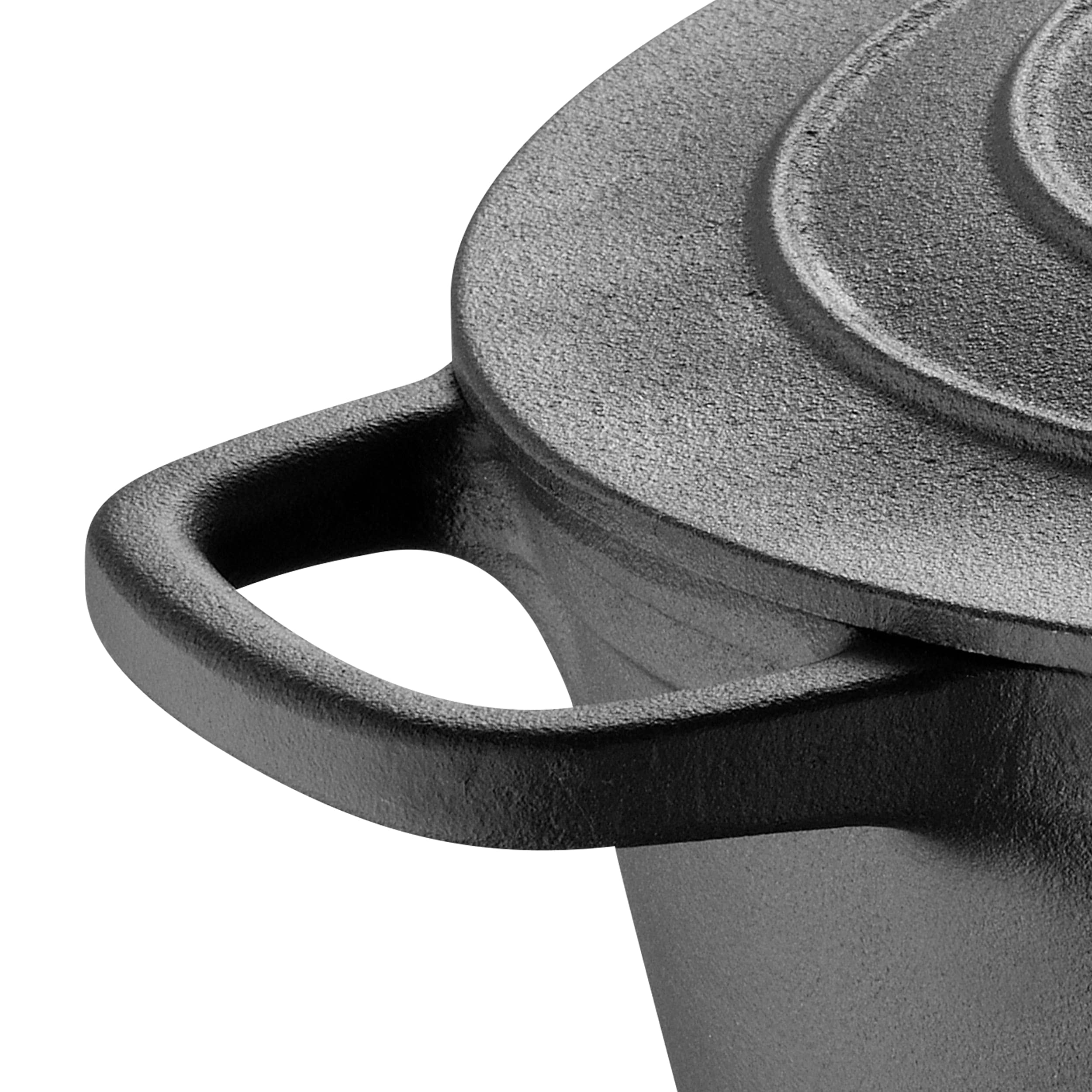BBQ by MasterPRO - 7 Qt Pre Seasoned Cast Iron Oval Dutch Oven with Self Basting Lid and Stainless Steel Handle, 7 Quarts, Black